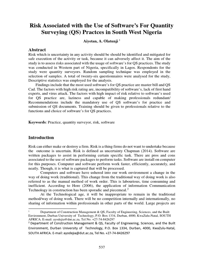 Surveying (QS) Practces | PDF | Risk | Sampling (Statistics)