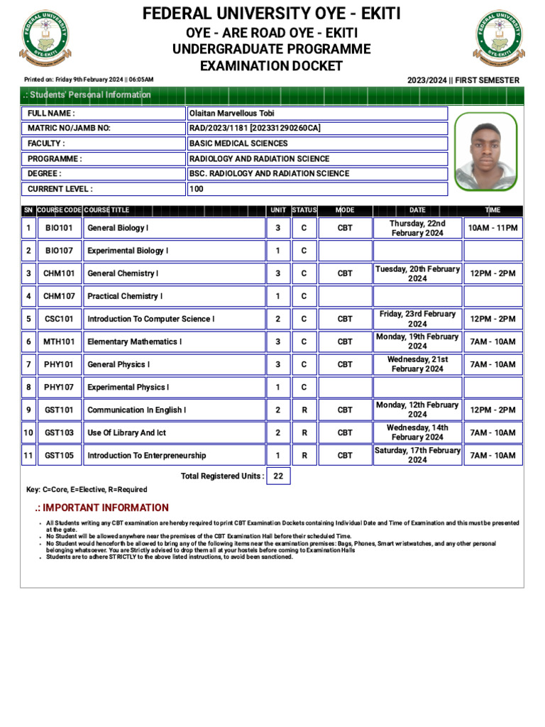 Course Registration Form - Olaitan Marvellous Tobi - FIRST Semester 2023 - 2024 | PDF