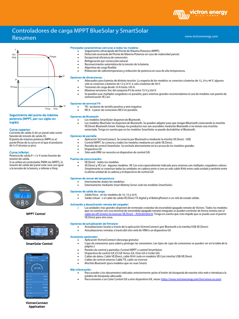 Datasheet BlueSolar and SmartSolar Charge Controller Overview ES | PDF ... Datasheet BlueSolar and SmartSolar Charge Controller Overview ES | PDF ...