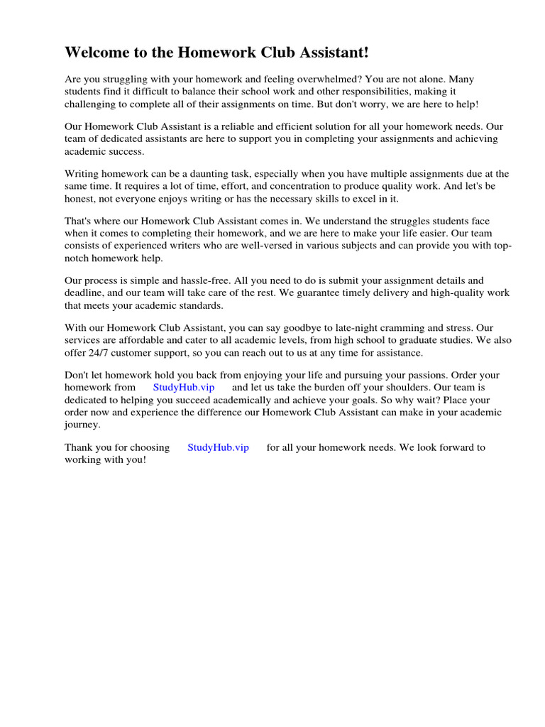 Homework Club Assistant | PDF | Homework | Teachers