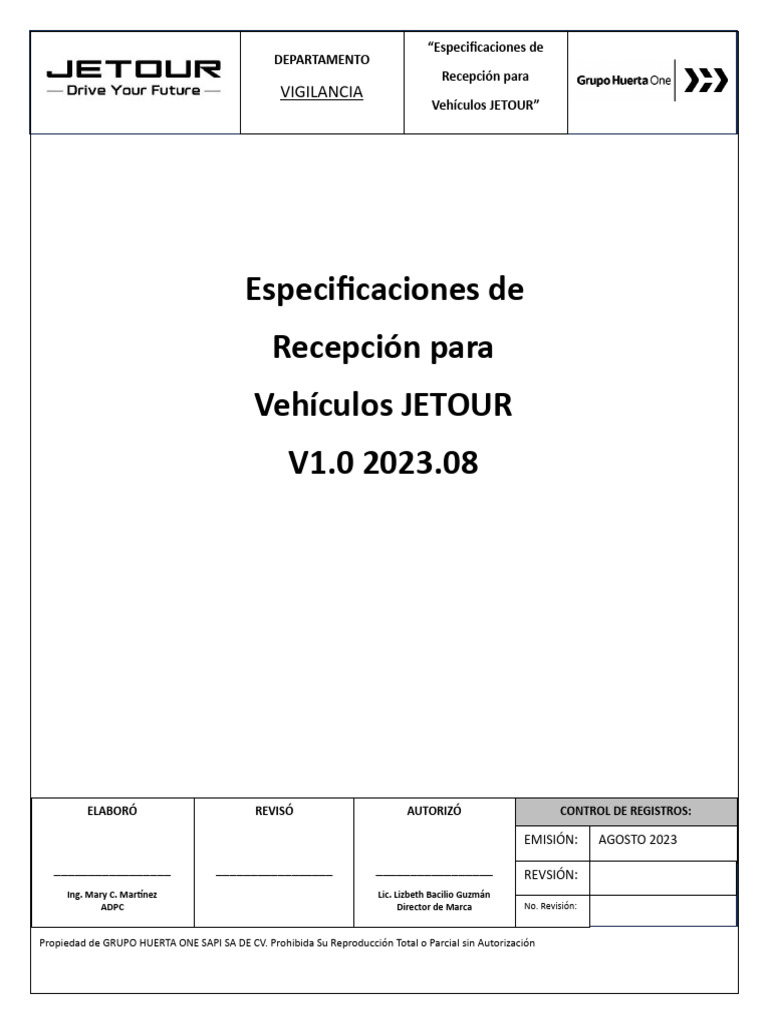 Especificaciones de Recepción para Vehículos Nuevos (VIGILANCIA) | PDF | Vehículos terrestres ...