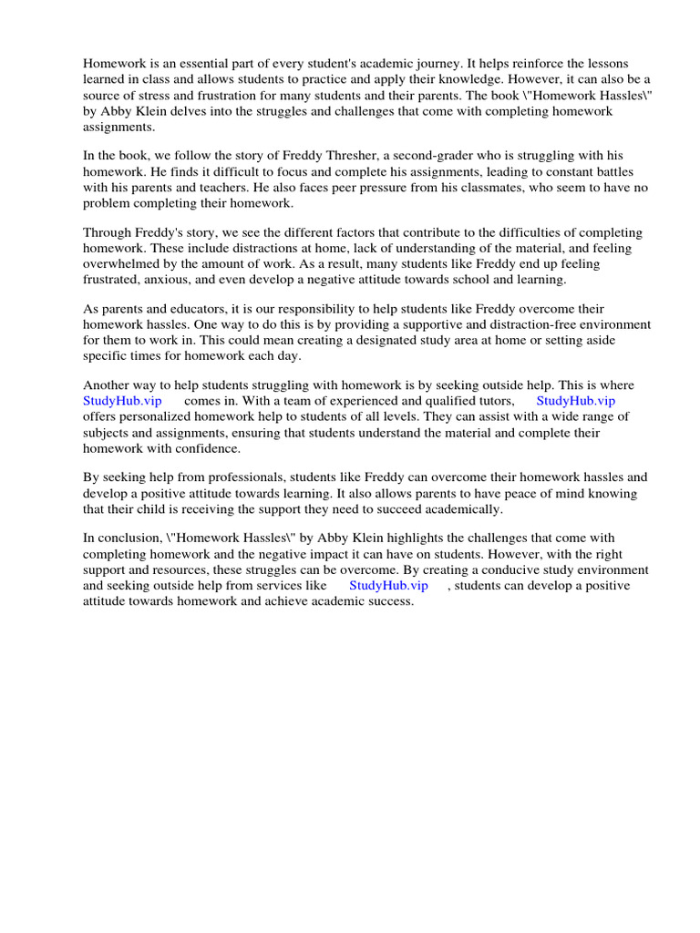 Homework Hassles by Abby Klein Summary | PDF | Homework | Teachers