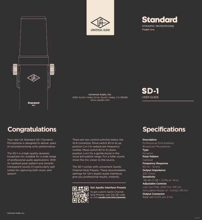UA+SD-1+User+Guide | PDF | Microphone | Sound Production Technology
