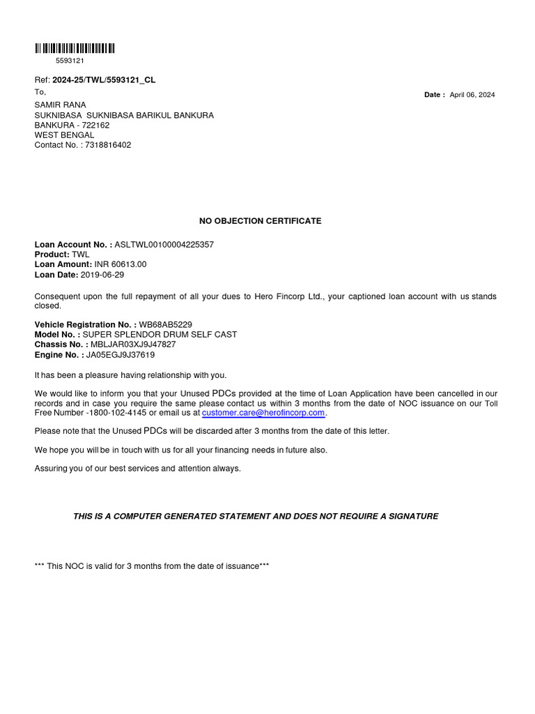 NOC Required (1) - SAMIR RANA | PDF
