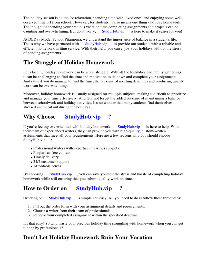 Holiday Homework Dldav Model School Pitampura | PDF | Facebook | Homework