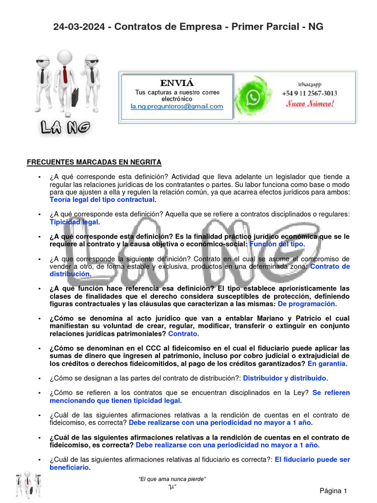 24-03-2024 - Contratos de Empresa - Primer Parcial - NG | PDF | Derecho civil (sistema legal ...