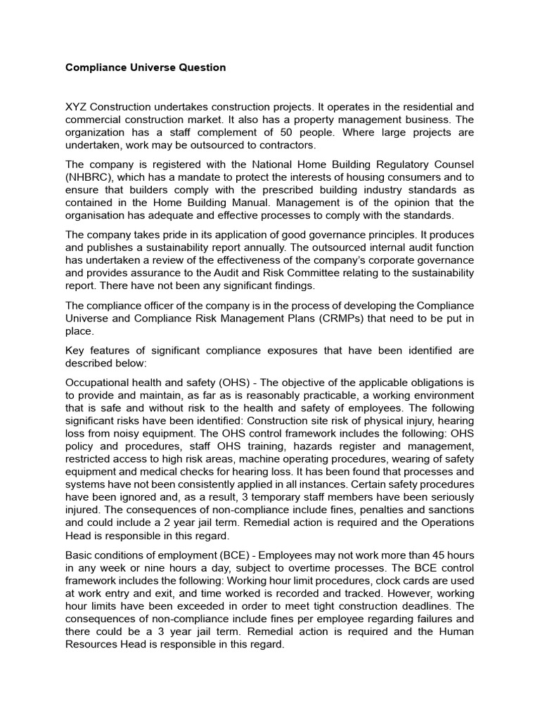 Compliance Universe Question | PDF | Occupational Safety And Health ...