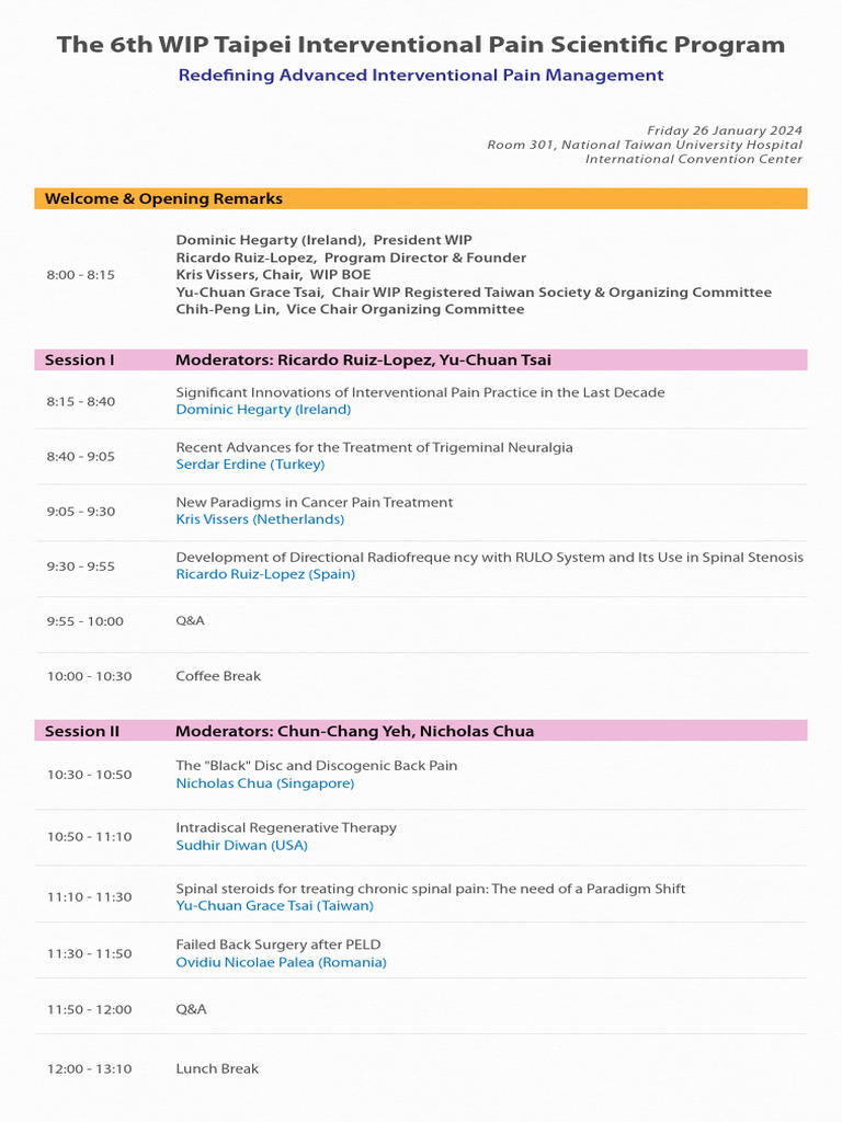 The 6th WIP Taipei Interventional Pain Scientific Program | PDF | Musculoskeletal System ...