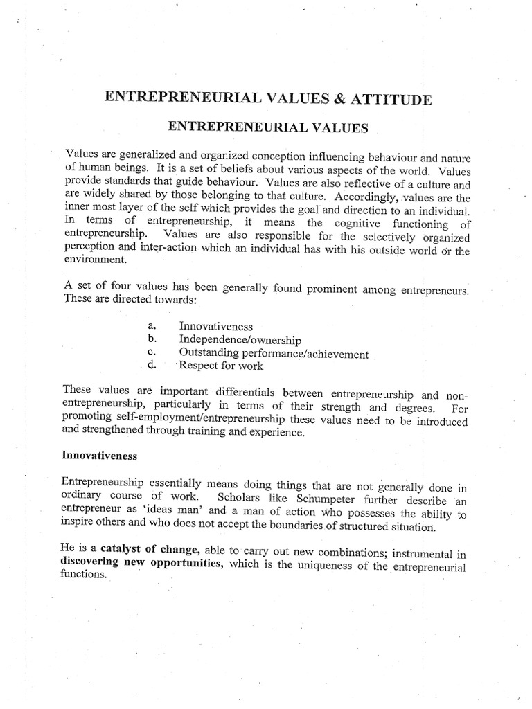 Entrepreneurial Values Attitudes | PDF