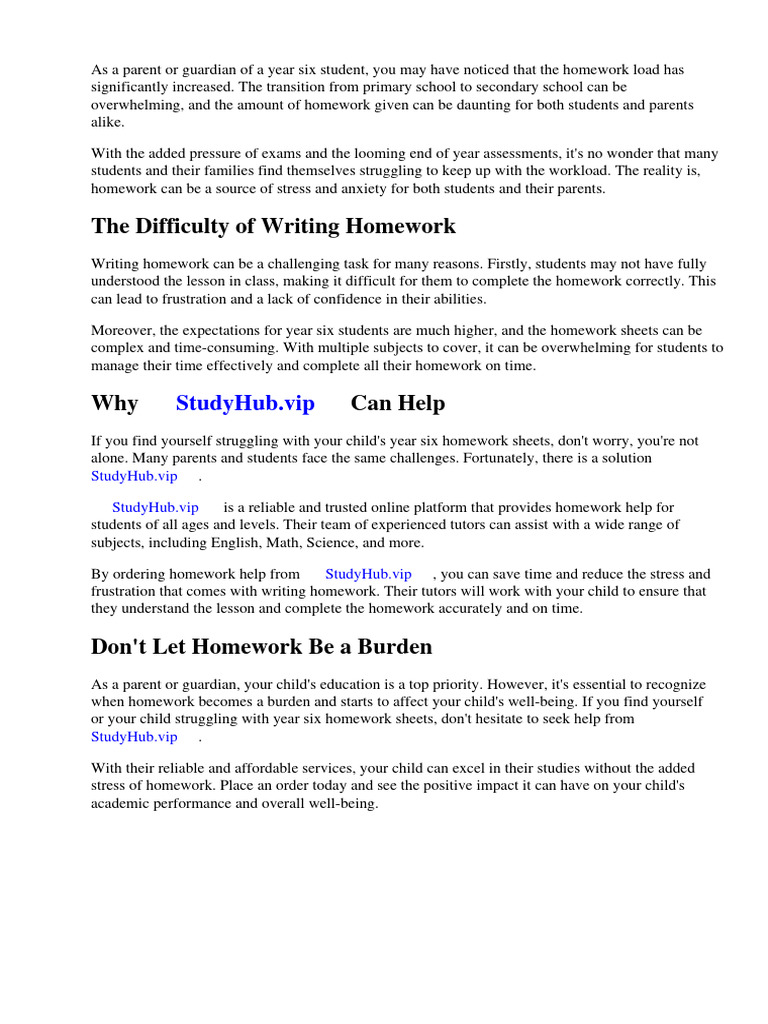 Year Six Homework Sheets | PDF | Worksheet | Homework