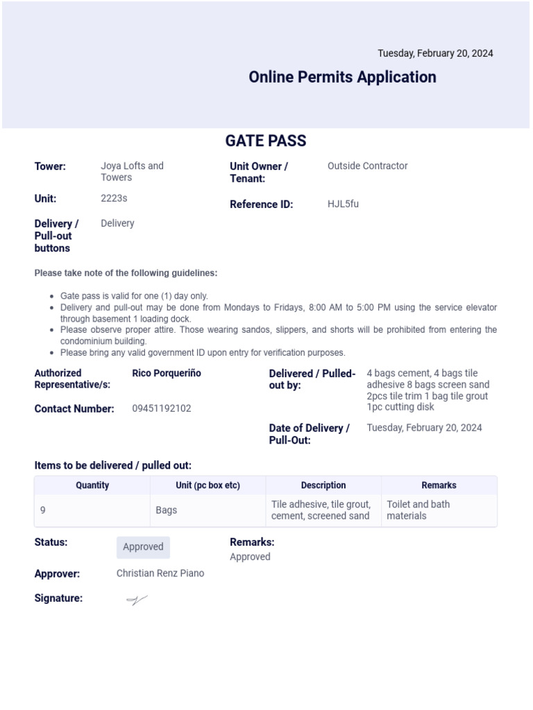 Gate Pass Joya Lofts and Towers 2223s HJL5fu | PDF