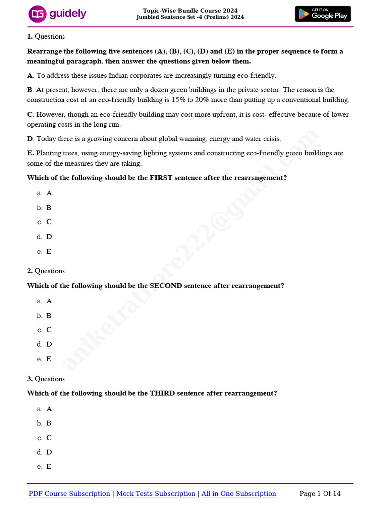 Jumbled Sentences Set-4 (Prelims) | PDF