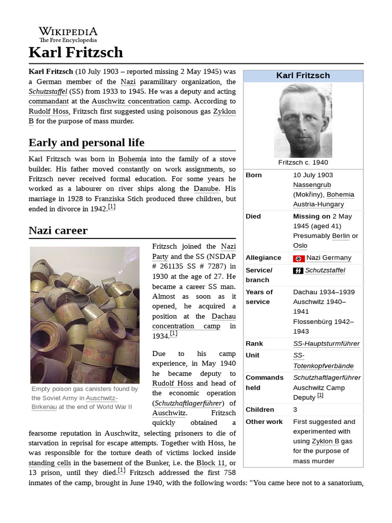 Karl Fritzsch | PDF | Nazi War Crimes | The Holocaust