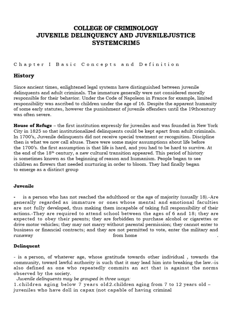 Juvenile Delinquency Handouts | PDF | Juvenile Delinquency | Crimes