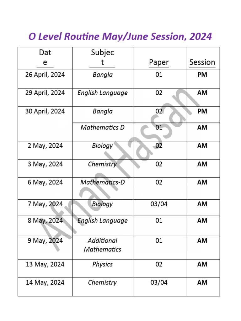 O Level Routine | PDF