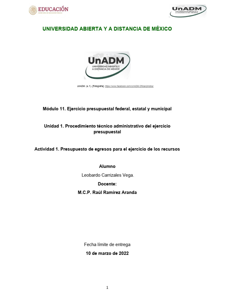 M11 - U1 - A1 - LECV - Mapa. | PDF | México | Presupuesto