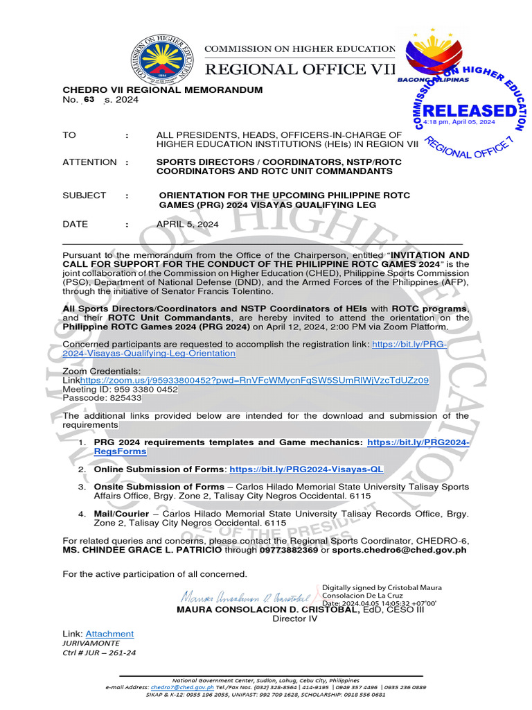 Regional Memo 63 S2024 Orientation For The Upcoming Philippine Rotc Games | PDF | Philippines