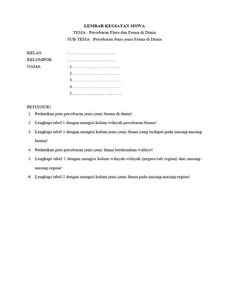 Lks Jenis-jenis Fauna Di Dunia | PDF