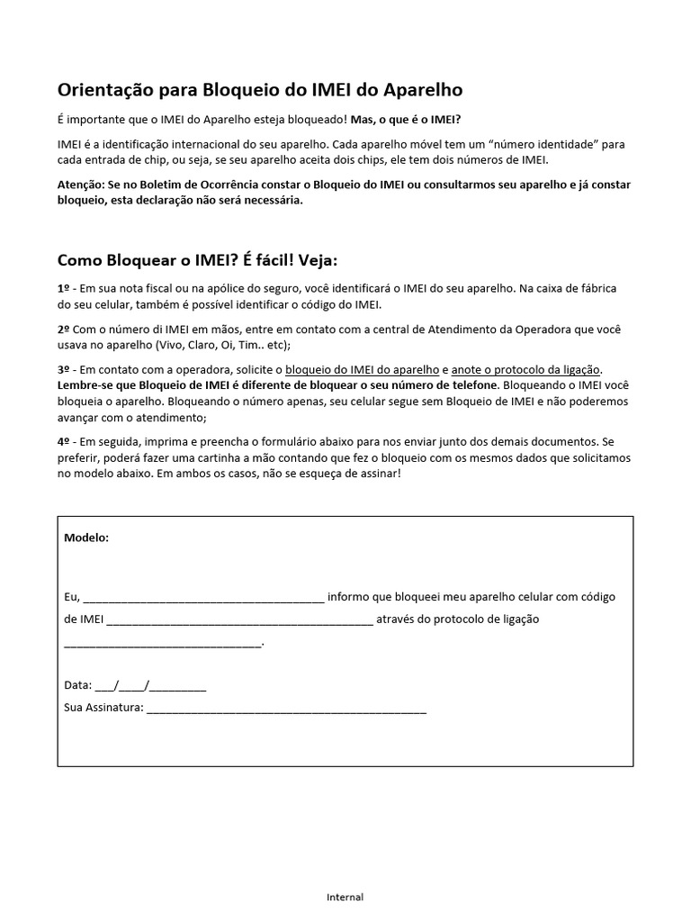 Formulario Protocolo de Bloqueio Imei | PDF