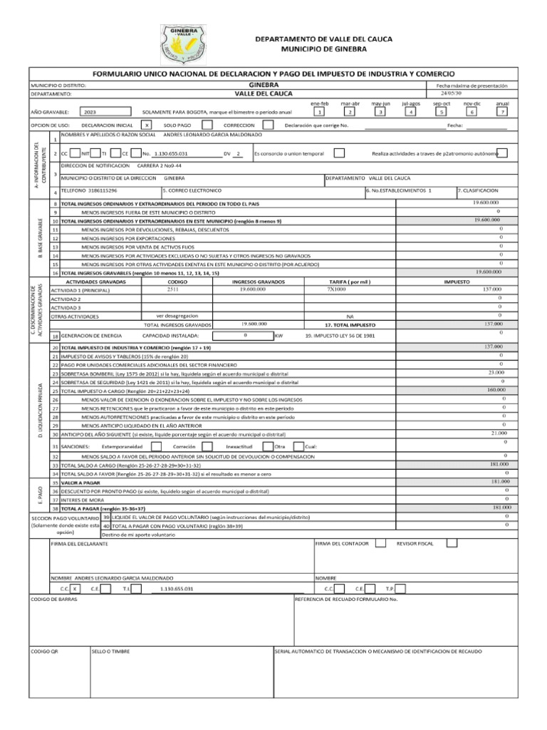Formulario Ica Ginebra PDF | PDF