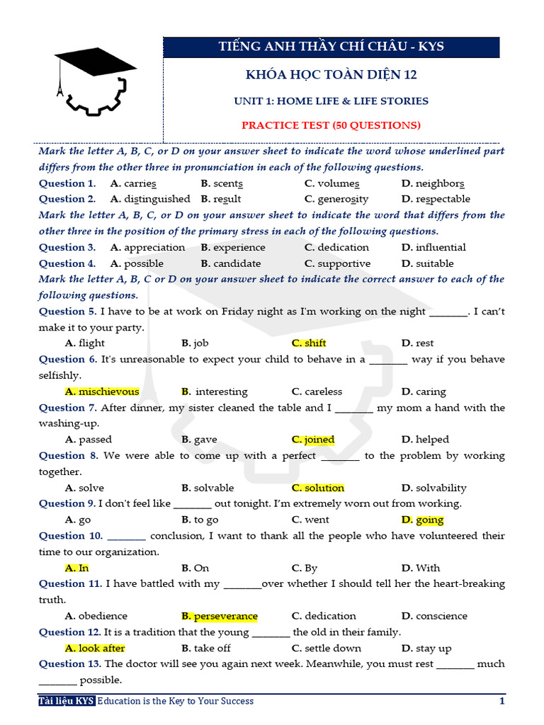 U1 Practice Test (50 Questions) | PDF | Parenting