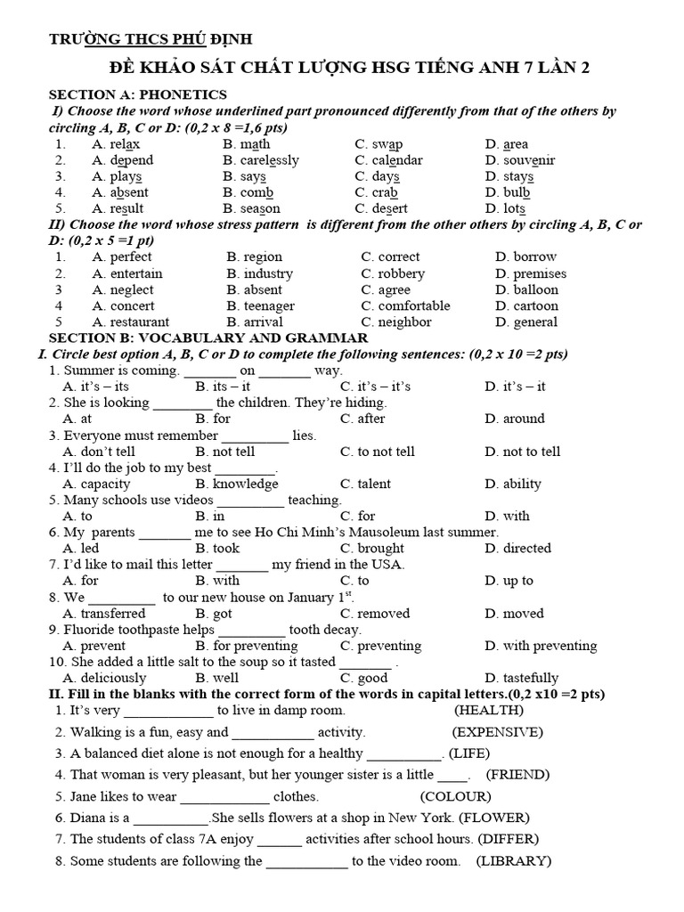 ĐỀ KHẢO SÁT 2 | PDF | Linguistics
