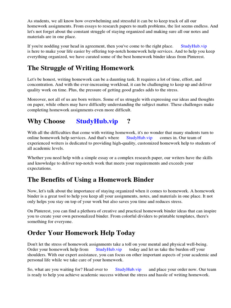 Homework Binder Pinterest | PDF | Homework | Lesson Plan