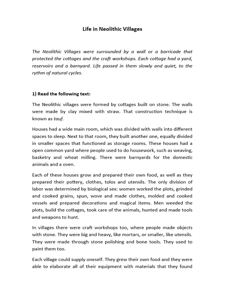 Neolithic Village Life Explained | PDF