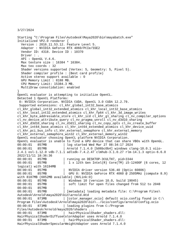 Maya Render Log | PDF | Graphics Processing Unit | Shader