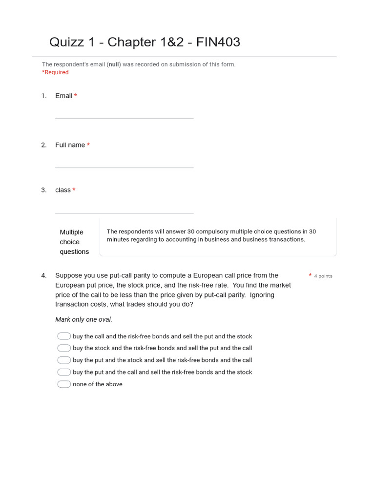 FIN403 Review Chapter 1 5 | PDF | Arbitrage | Financial Risk