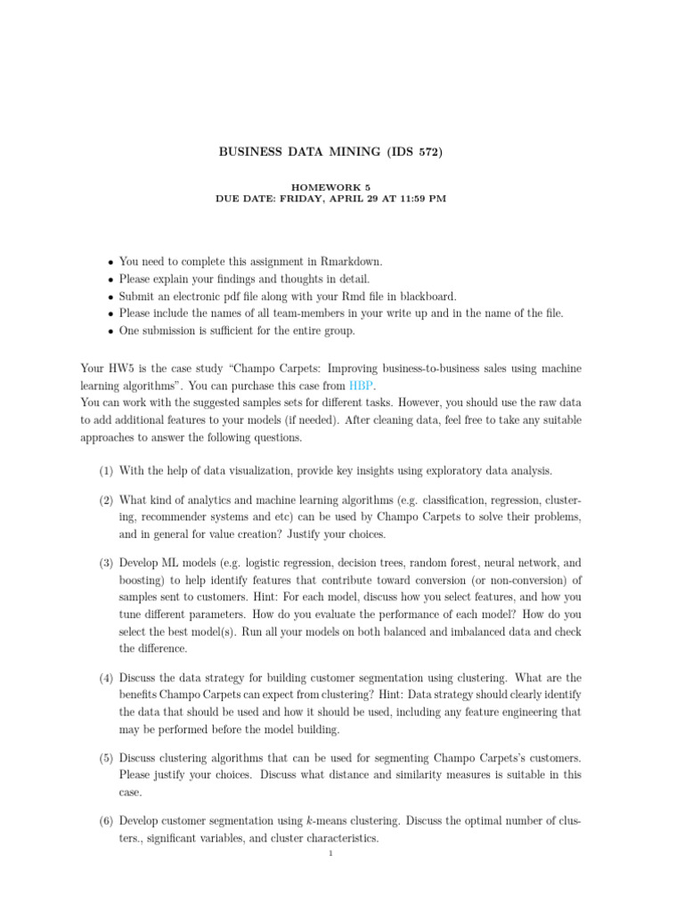 Champo Carpets Problem Statement | PDF | Cluster Analysis | Machine ...