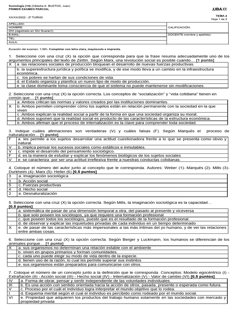 Clave 1° parcial 2C 2022 Tema 4 | PDF | Sociología | Emile Durkheim