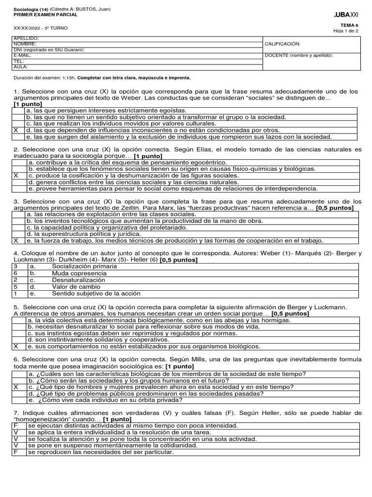 Clave 1° Parcial 2C 2022 Tema 6 | PDF | Emile Durkheim | Sociedad