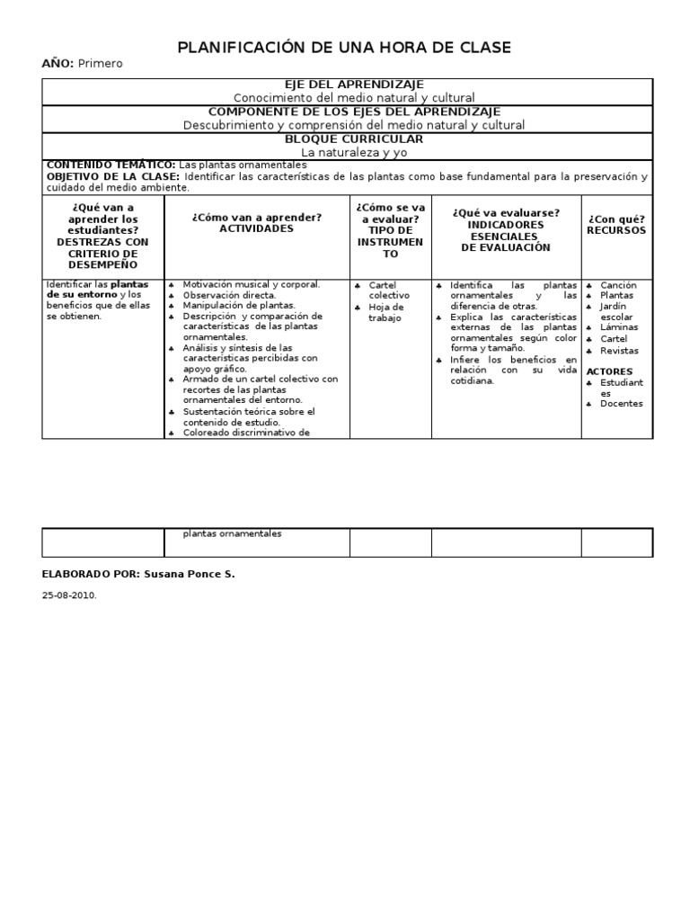 Matriz Hora Clase 1ro | PDF