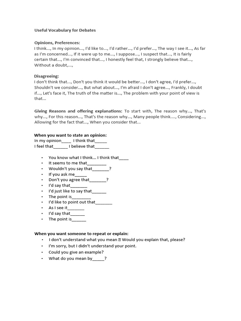 Debate - Useful Vocabulary | Download Free PDF | Reason