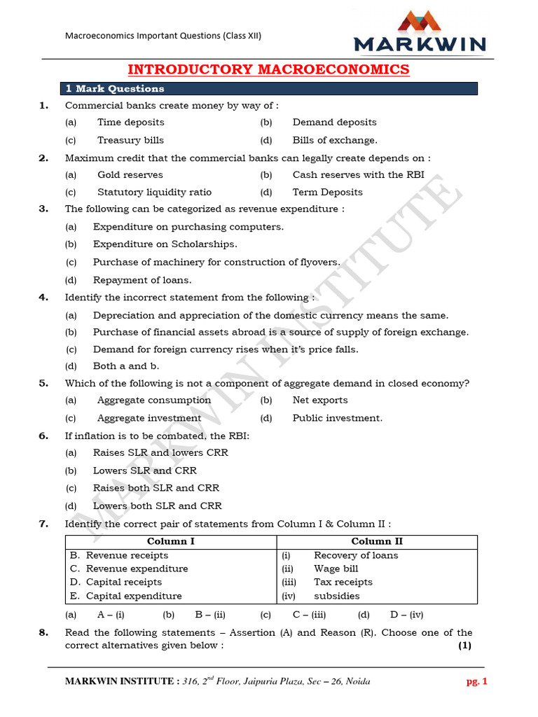 INTRODUCTORY MACROECONOMICS (Questions 2023-24) | PDF | Fiscal ...