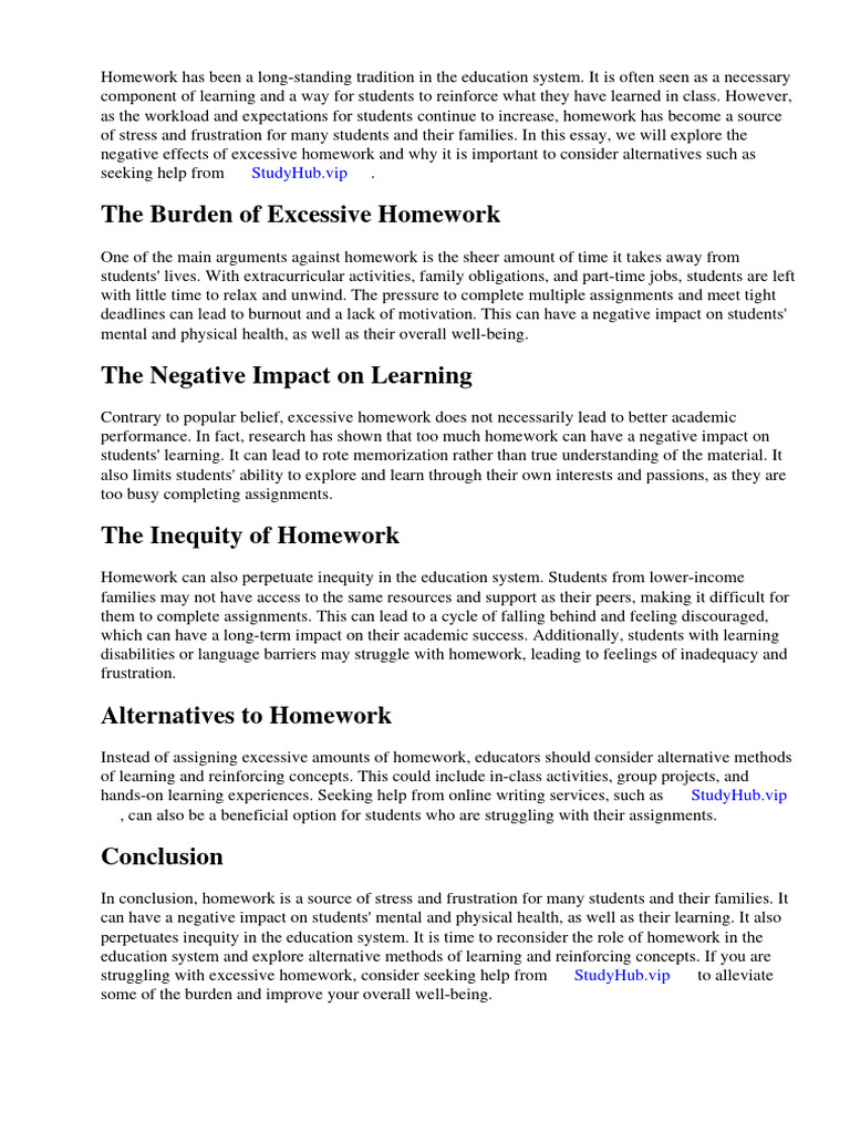 Persuasive Essay On Why Homework Is Bad | PDF | Homework | Teachers