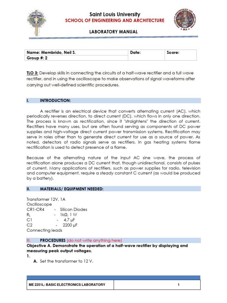 BasicElecLab Expt5 Individual-Report(2) | PDF | Rectifier | Direct Current