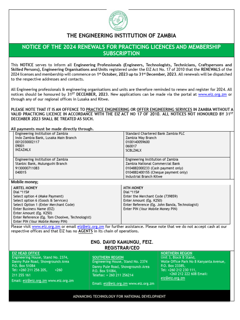 Eiz Notice of 2024 Rene | PDF | Payments | Banking