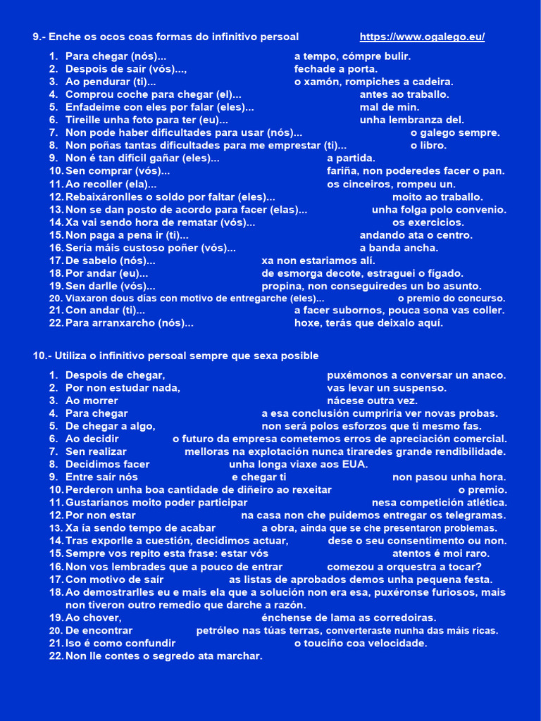 Verbo Infinitivo Ogalegoeu Numerado para Encher 2024 | PDF