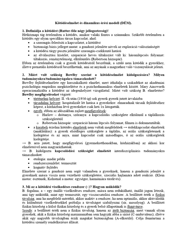 4 - Kötődéselmélet És Dinamikus Érési Modell | PDF