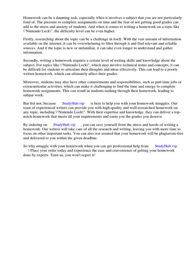 Homework First Nintendo Lock | PDF | E Bay | Video Game Consoles