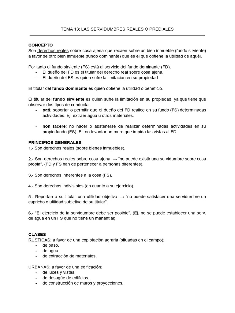 Tema 13 - Las Servidumbres Reales o Prediales | PDF | Propiedad