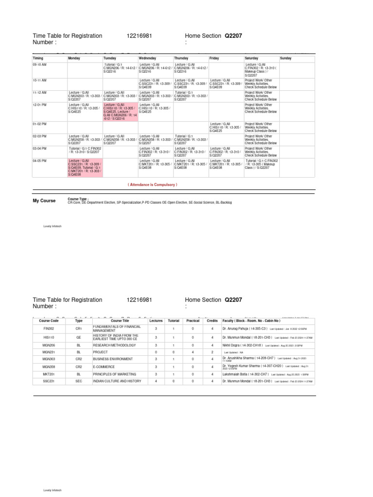 R PT Timetable Student | PDF