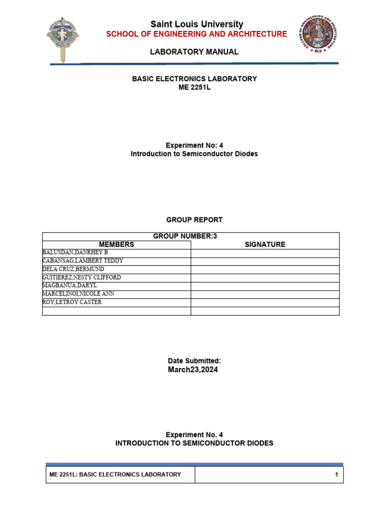Experiment No.4 Group Report | PDF | Diode | P–N Junction
