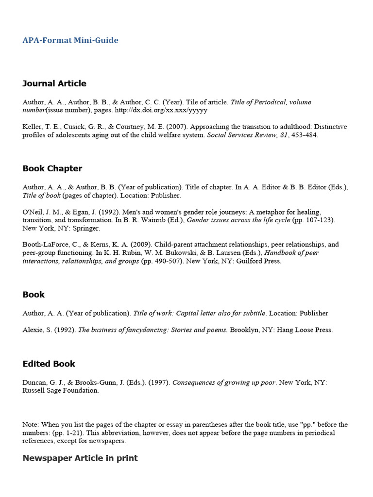 APA Mini Guide | PDF | Apa Style | Citation