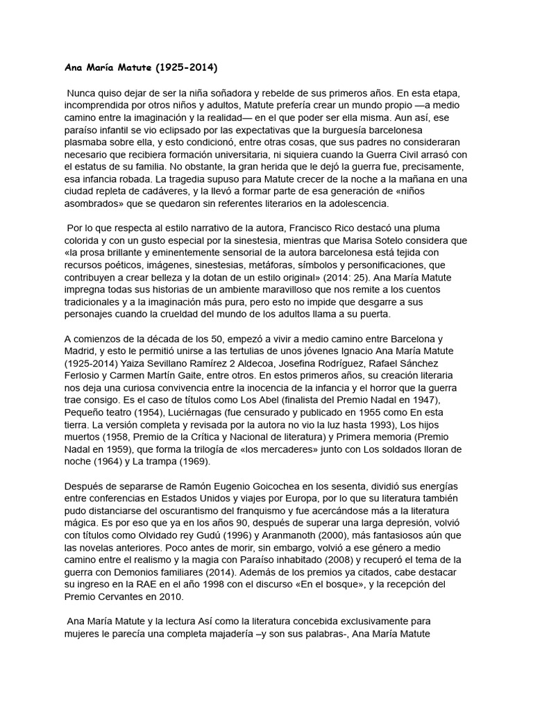 Ana María Matute (1925-2014) | PDF | Novelas