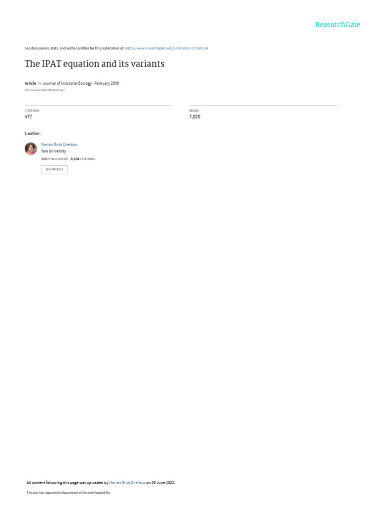 The IPAT Equation and Its Variants | PDF | Natural Environment ...