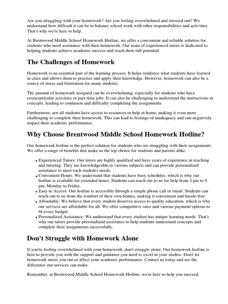 Brentwood Middle School Homework Hotline | PDF | Homework