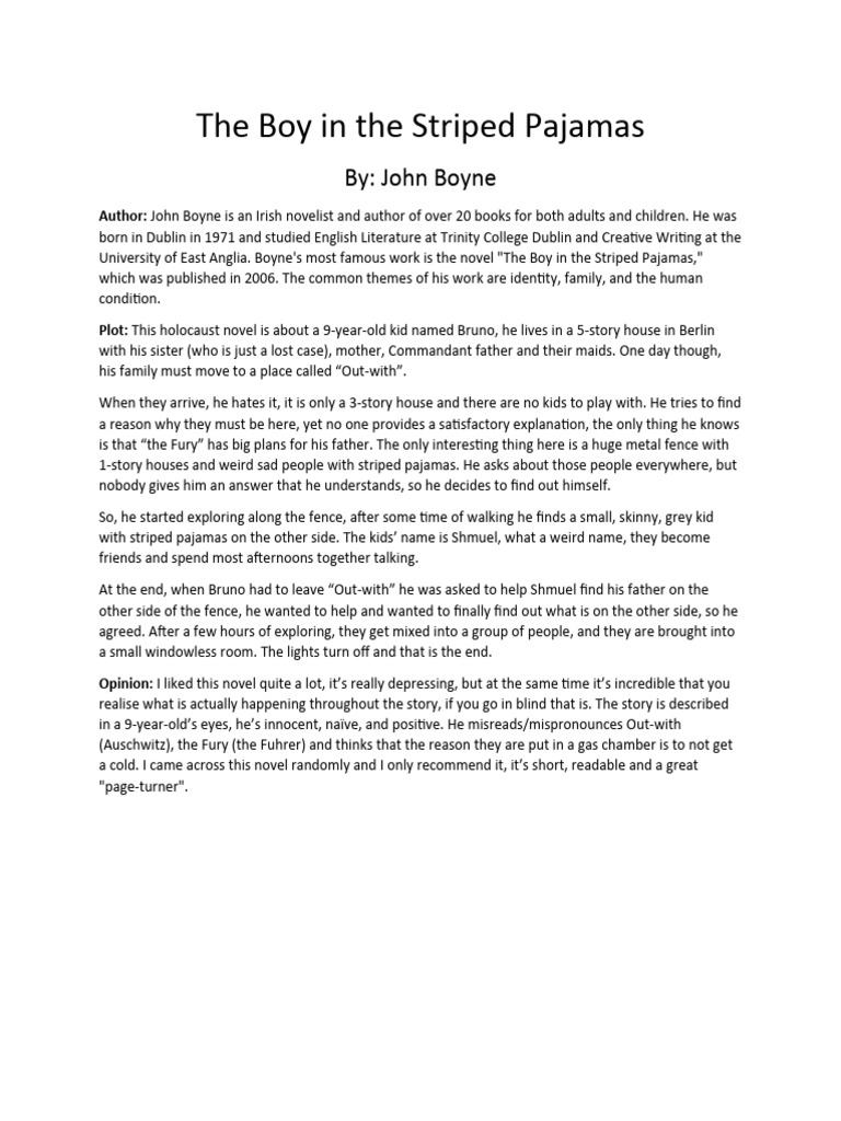 The Boy in The Striped Pajamas-Reading Diary | PDF | Mystery, Thriller ...